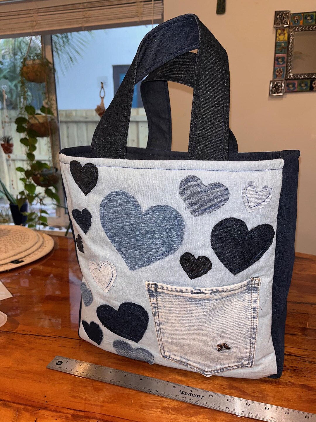 Repurposed Denim Hearts Tote Patchwork Quilted Bag - Etsy