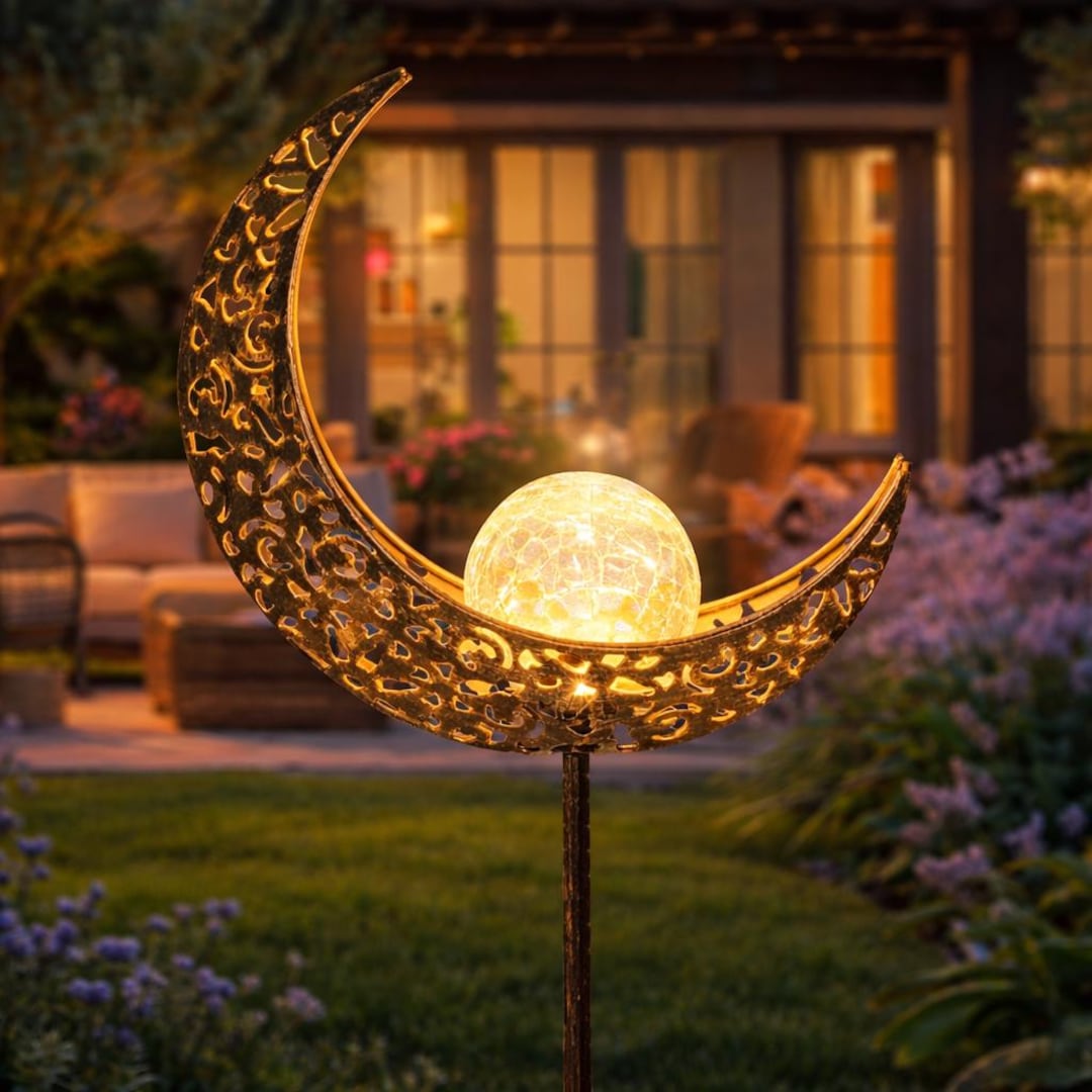 Bronze Moon Solar Garden Light, Weatherproof Yard Decor - Etsy