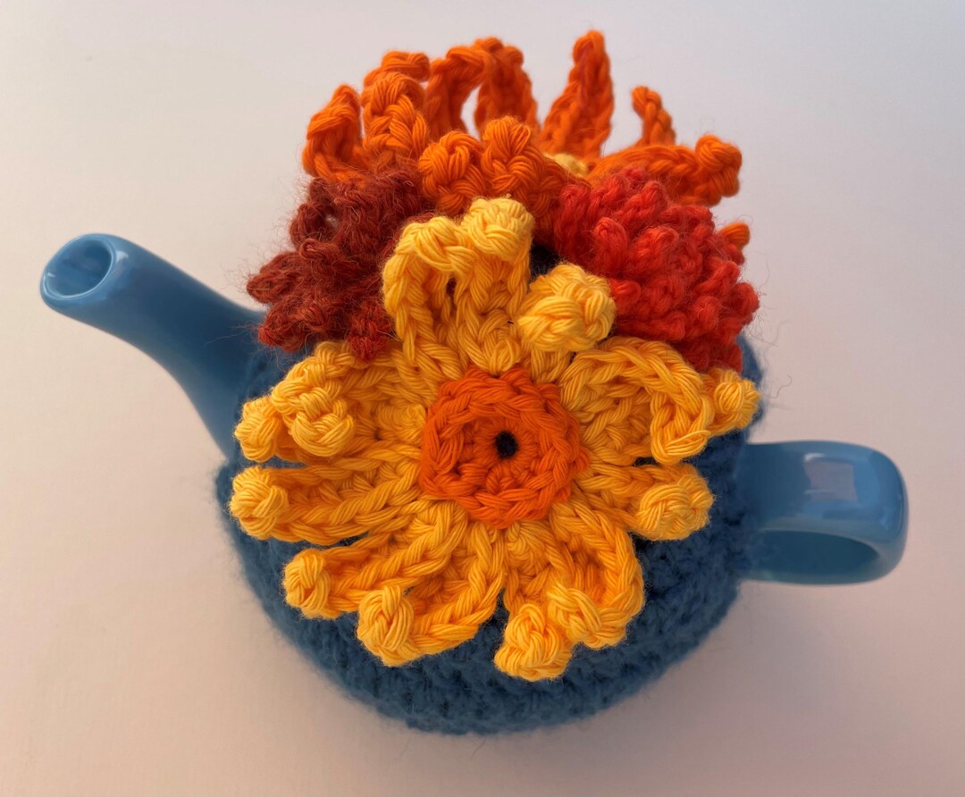 Crochet Tea Cosy With Sunflowers and Marigolds. Fits Small Teapot ...