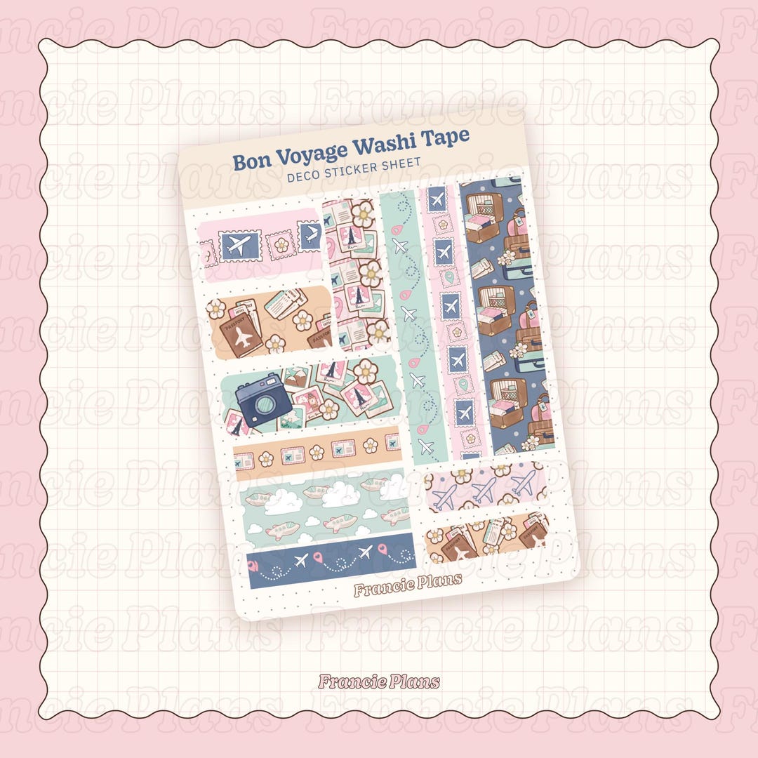Bon Voyage Washi Tape Sticker Sheet / Travel Theme Stickers for ...