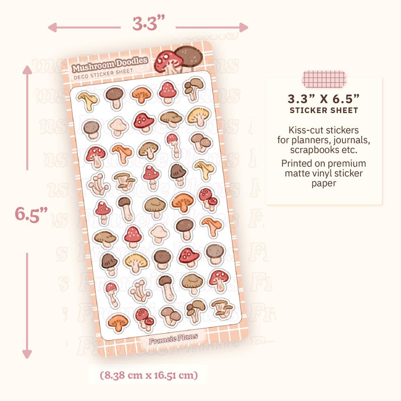 Mushroom Deco Stickers / Mini Fungi Sticker Sheet for Bullet Journals ...