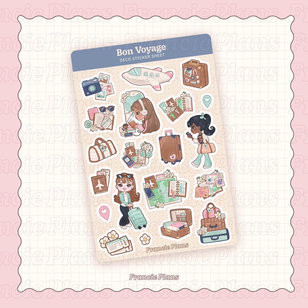 Bon Voyage Sticker Sheet / Travel Themed Kiss-cut Stickers for Planners ...