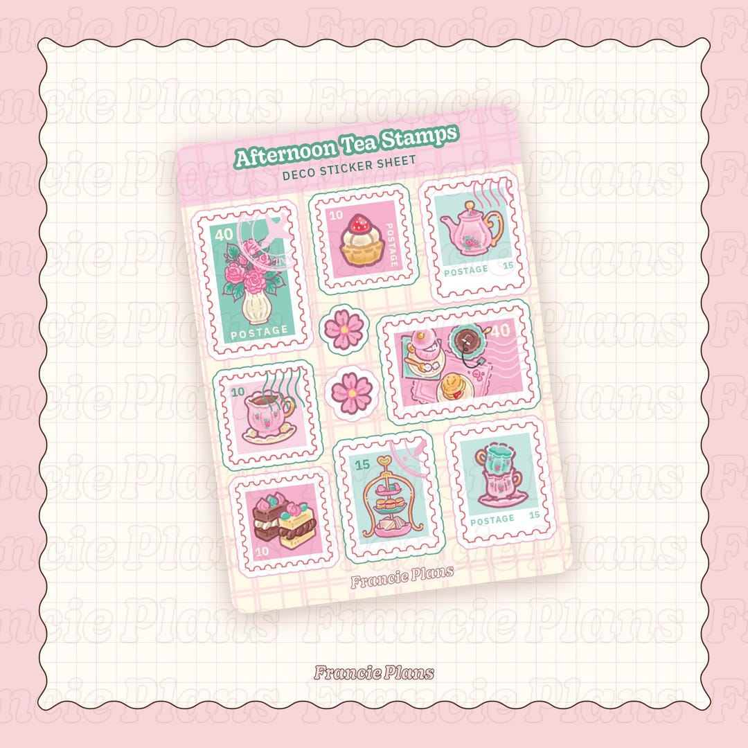 Afternoon Tea Stamp Stickers / Teapots & Teacups, Matte Vinyl Planner ...