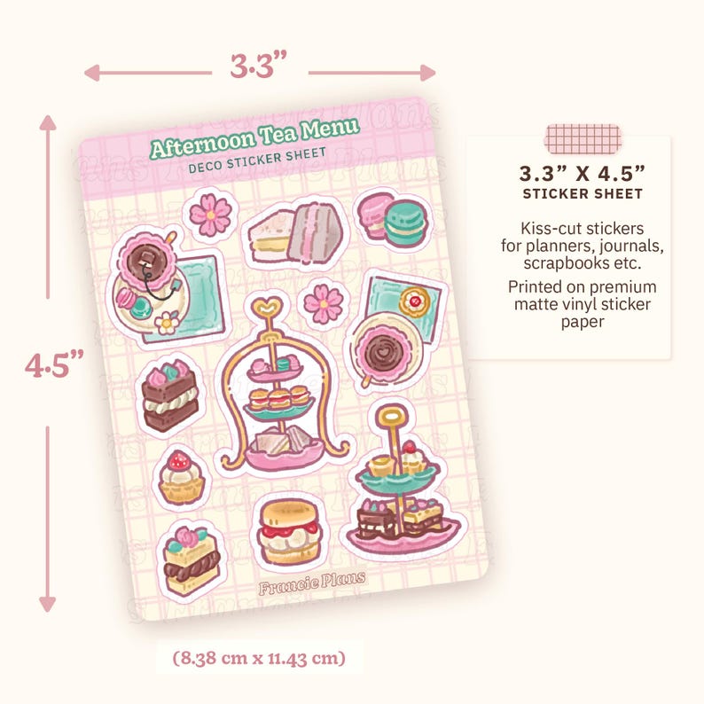 Afternoon Tea Menu Sticker Sheet / Desserts & Teacups, Planner Stickers ...