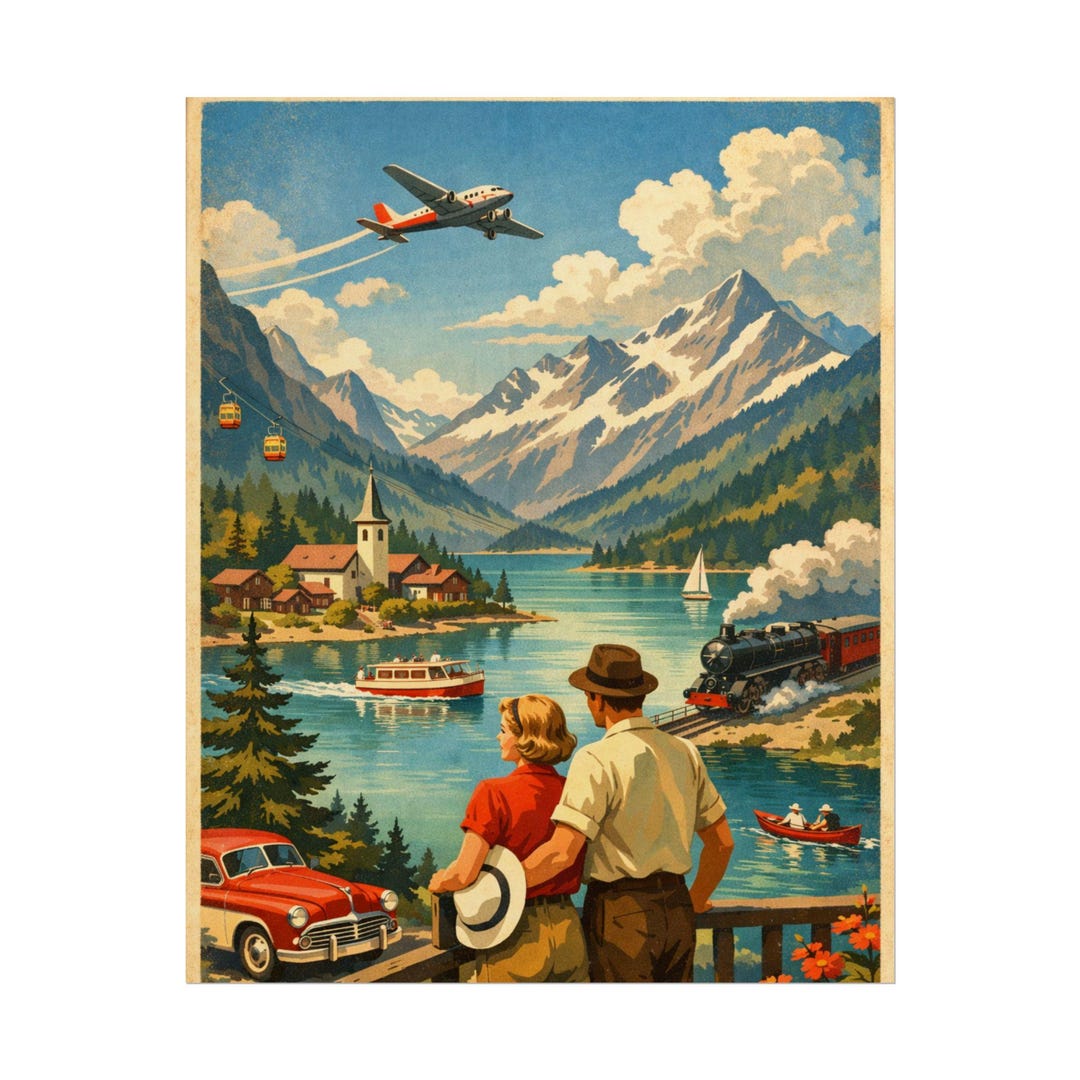 Vintage Alpine Travel Poster Rolled Posters | Mountain Lake Train Plane ...