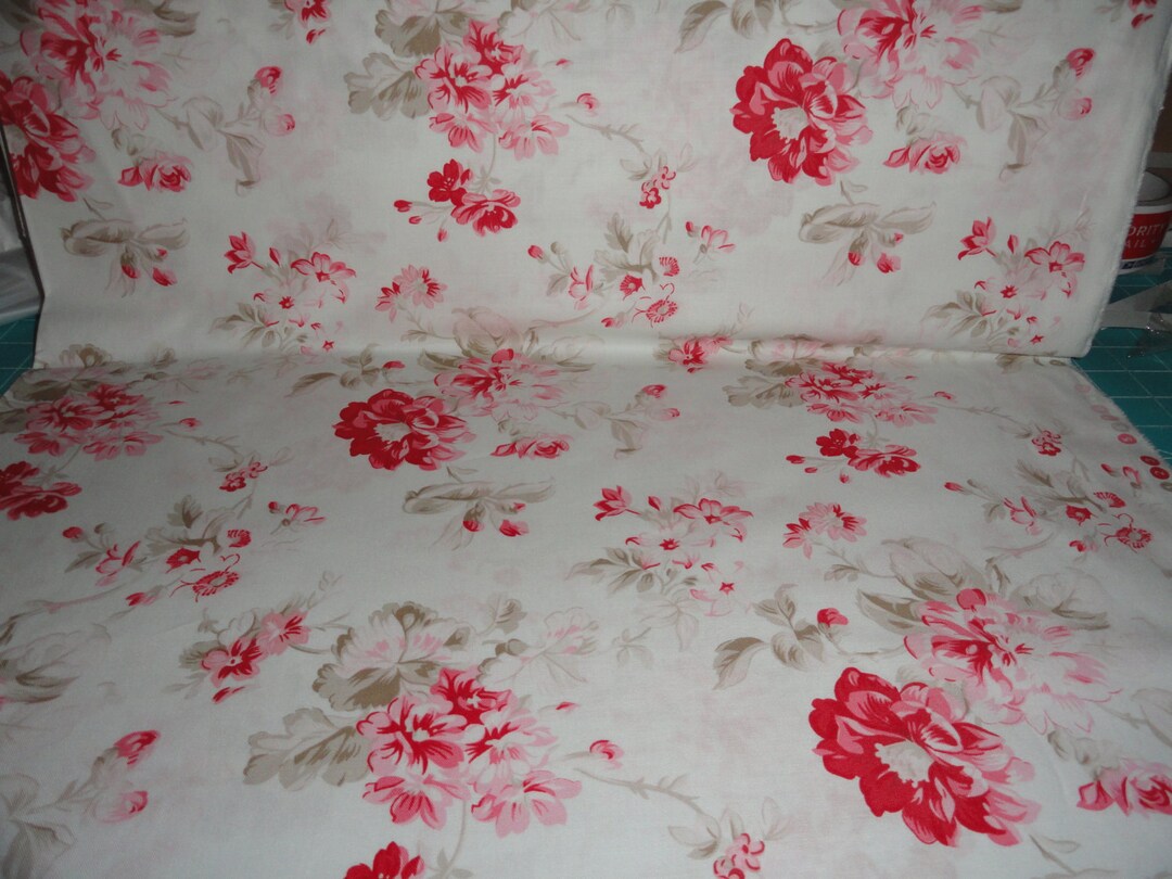 Rose Fabric, COTTON FABRIC, Rose Print, Quilting Fabric, Shabby Red ...