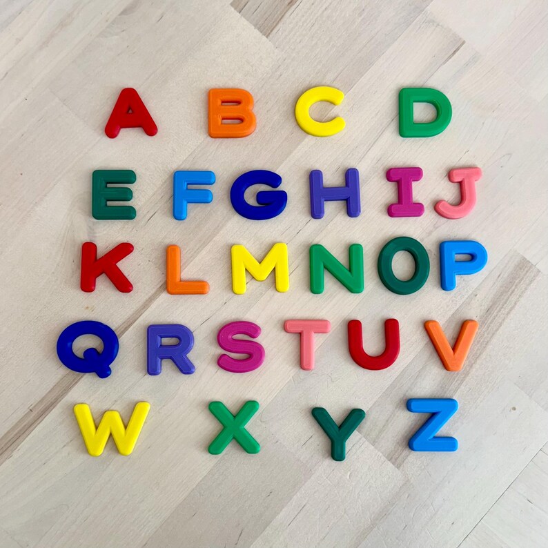 Modern Magnetic Alphabet Letters - Rainbow ABC Set - Embedded Magnets ...