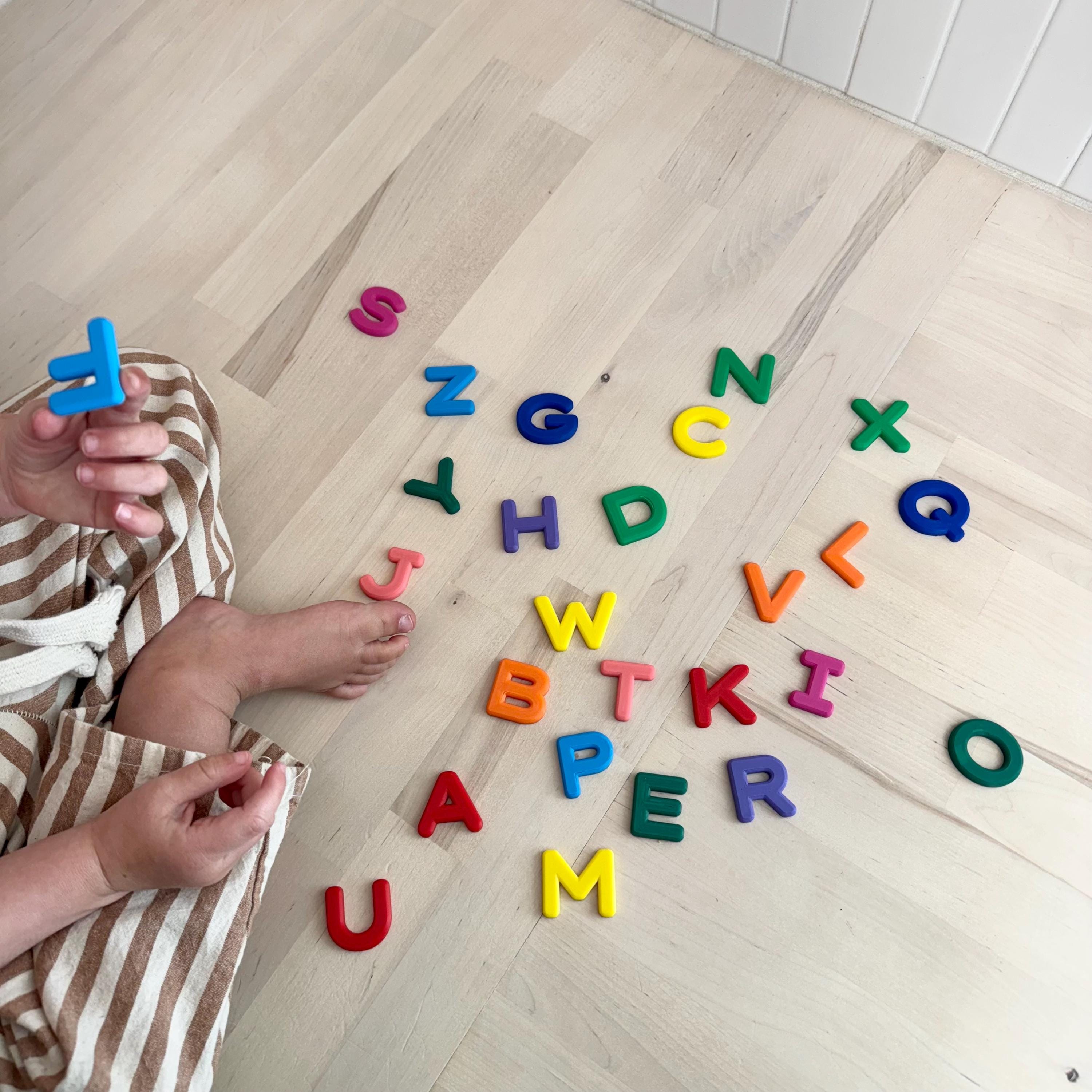 Modern Magnetic Alphabet Letters - Rainbow ABC Set - Embedded Magnets ...
