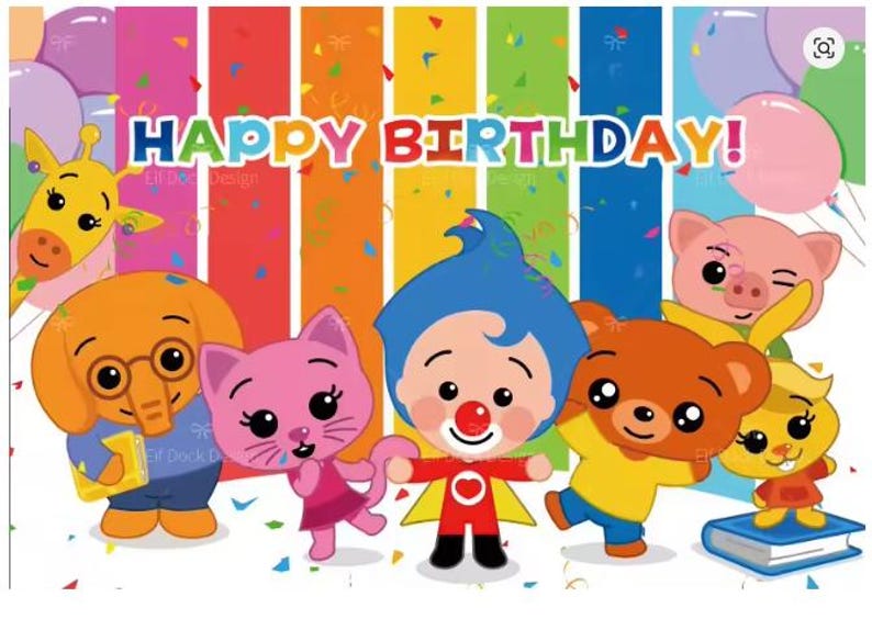 Plim Plim Birthday Backdrop – Cartoon Rainbow Photo Banner for Kids ...