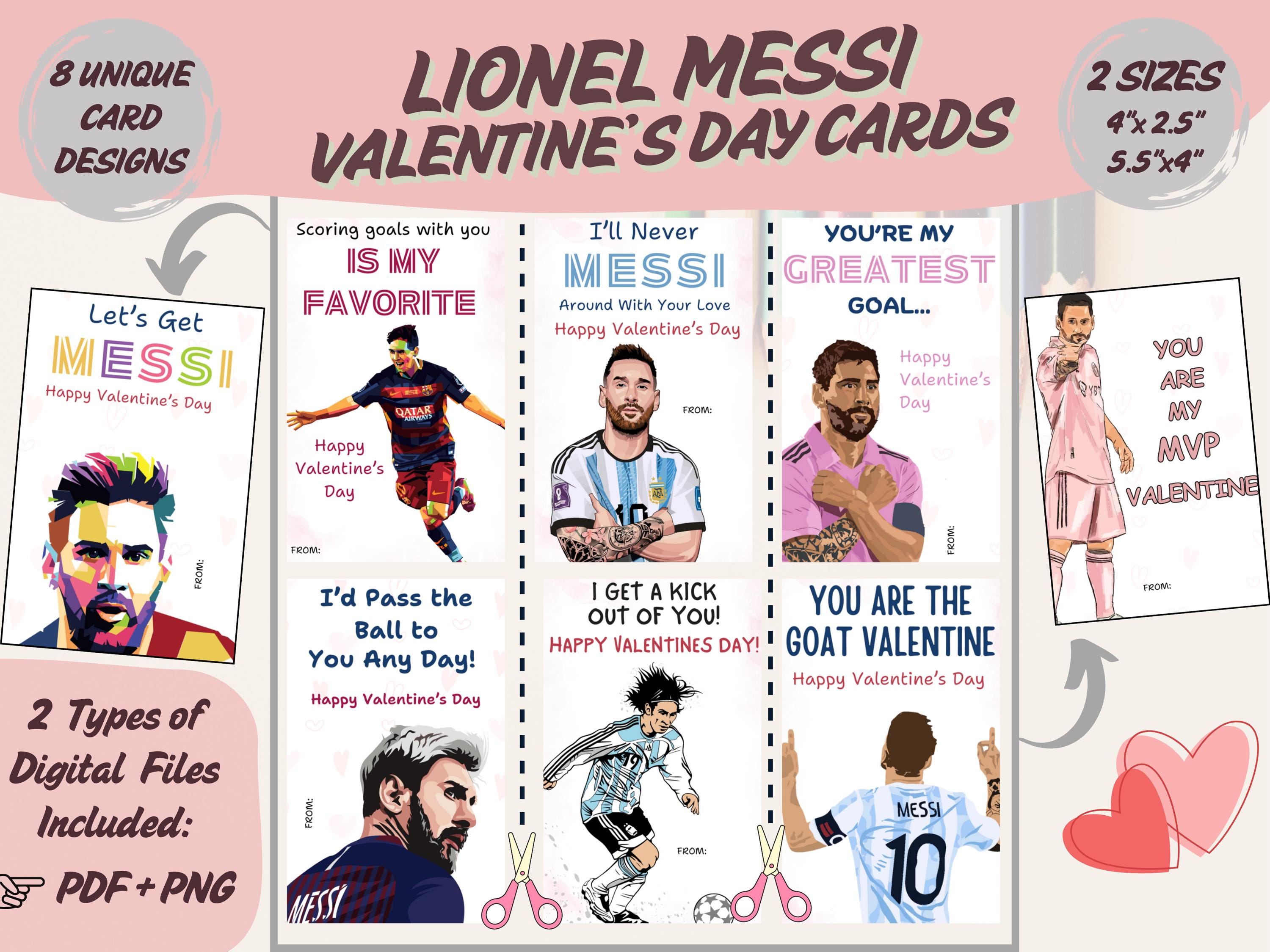 Lionel Messi Valentine Cards - 8 Unique Printable Designs, 2 Sizes (4 ...