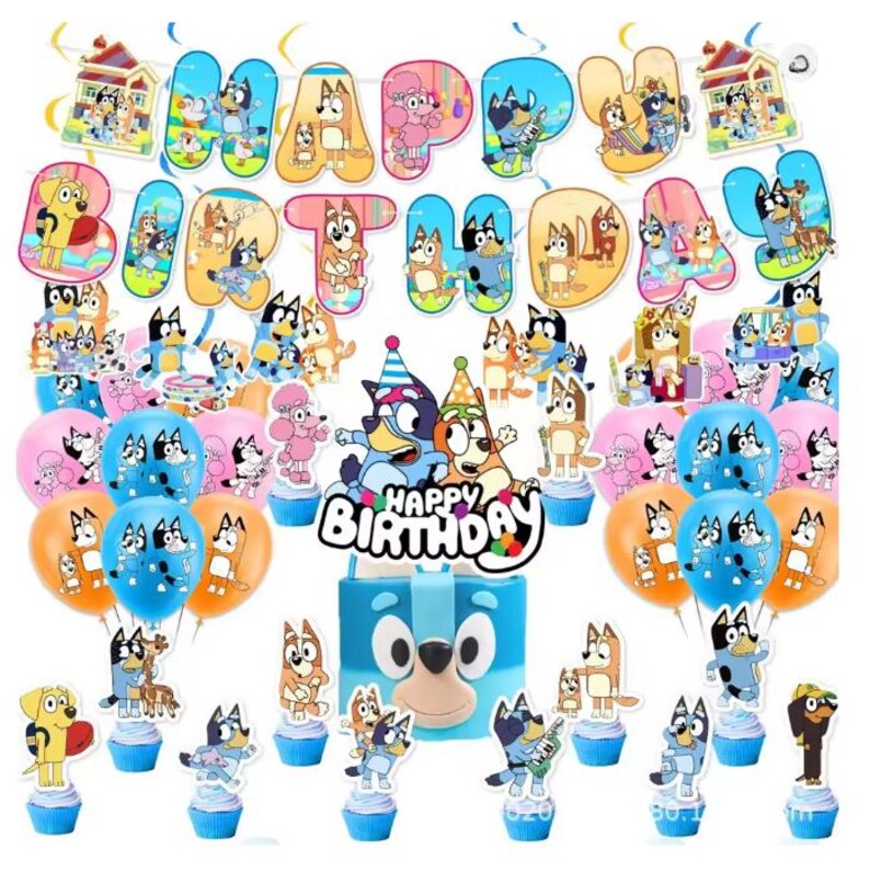 Bluey Birthday Party Decoration Set – Family Theme Balloons Banners ...