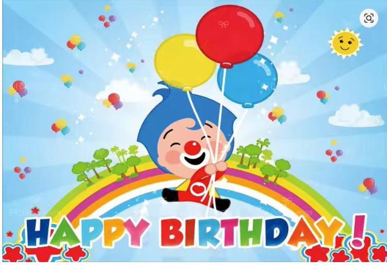 Plim Plim Birthday Backdrop – Cartoon Rainbow Photo Banner for Kids ...
