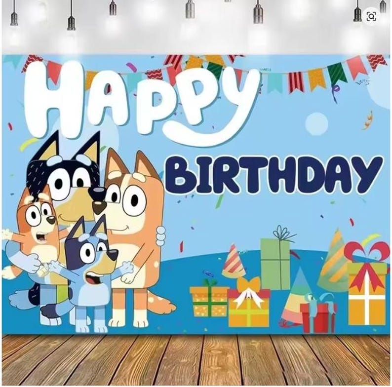 Bluey Bingo Birthday Backdrop – Cartoon Family Party Banner – Anime ...