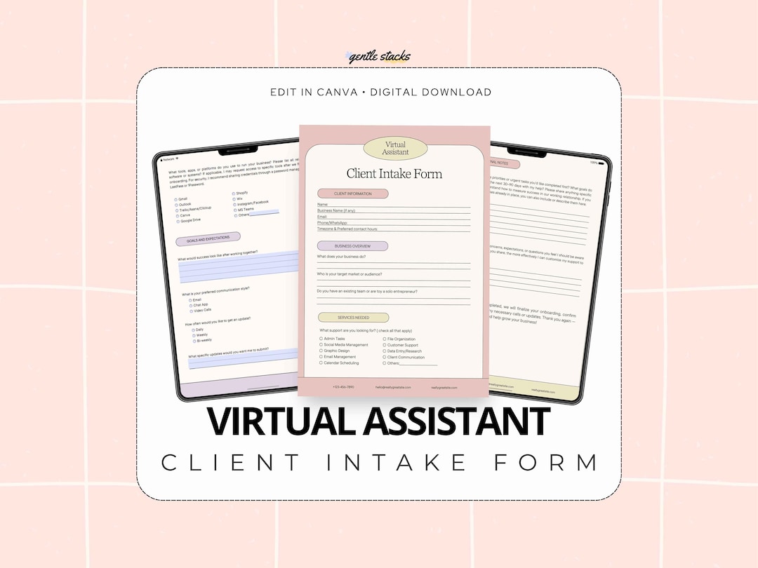 Virtual Assistant Client Intake Form, Editable Canva Template, Fillable ...