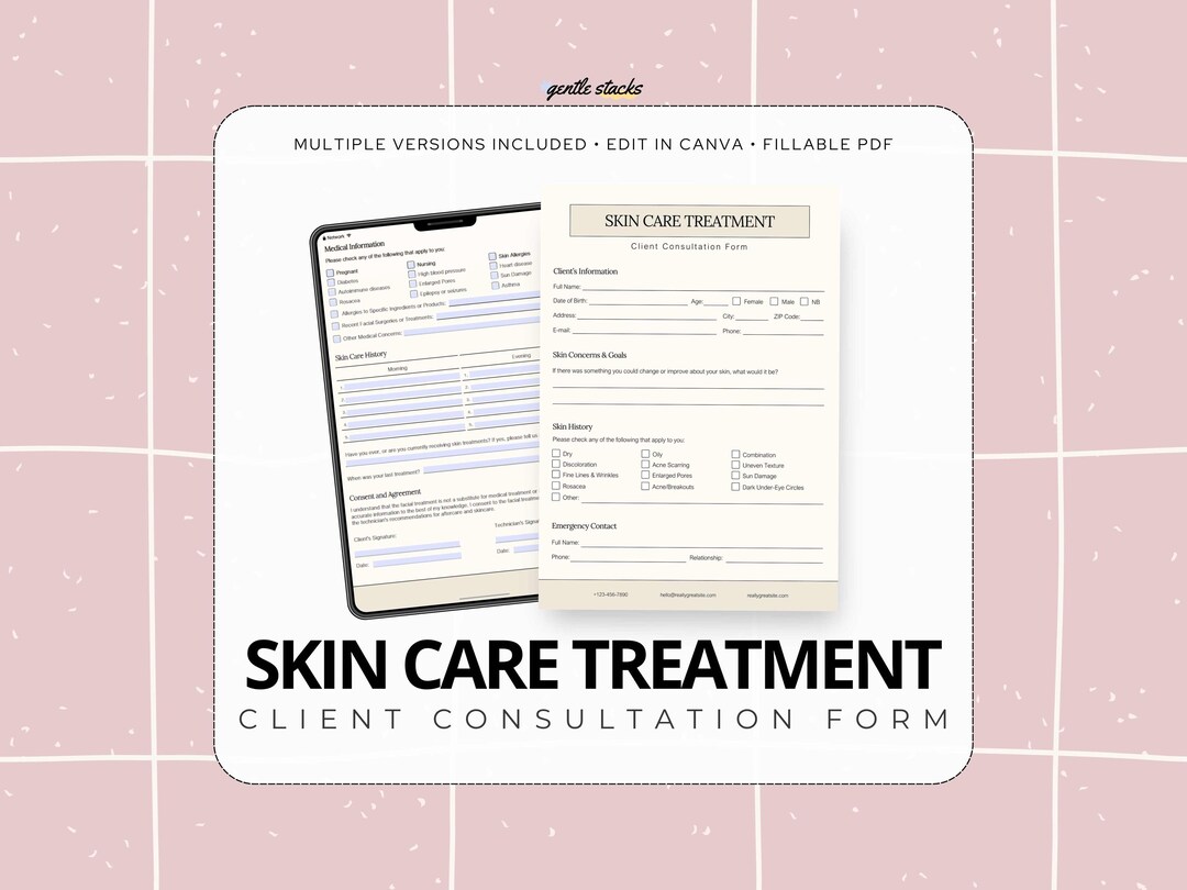 Skin Care Consultation Form, Esthetician Client Intake Fillable PDF ...
