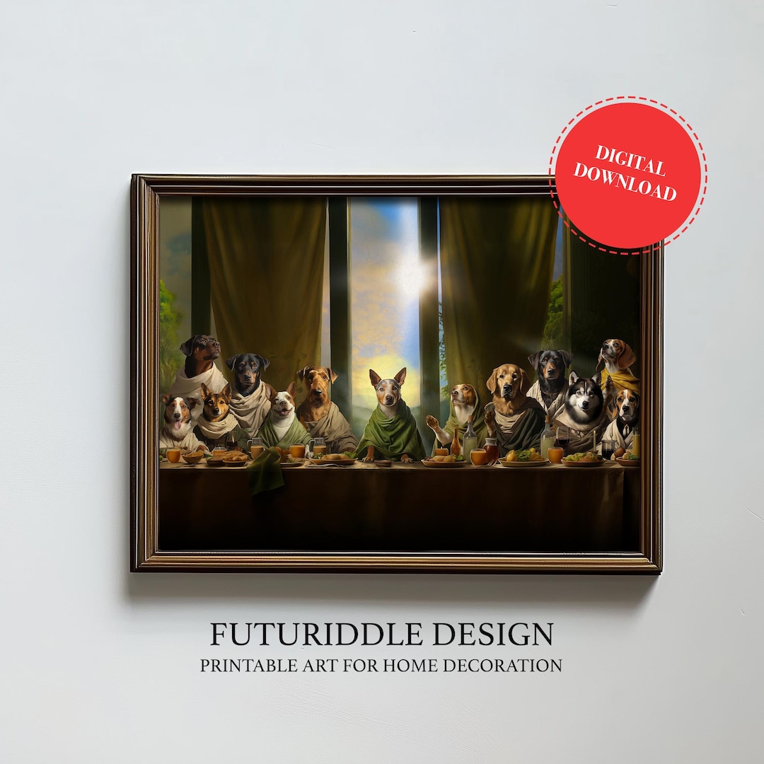 Dogs Last Supper, Renaissance Wall Art, Antique Poster, Funny Dogs ...