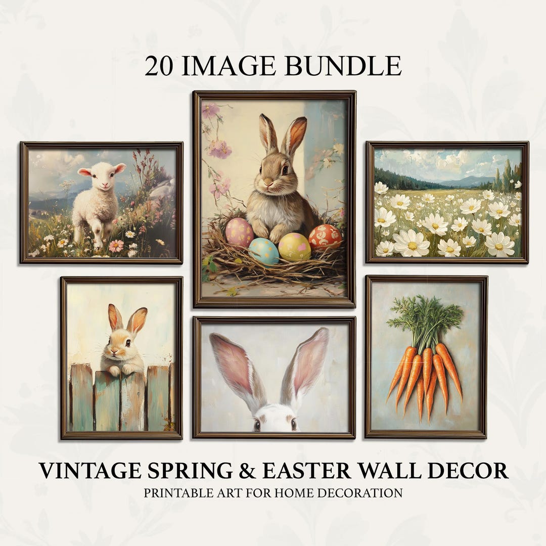 Spring and Easter Wall Art Bundle, 20 Images, Cute Easter Holiday ...