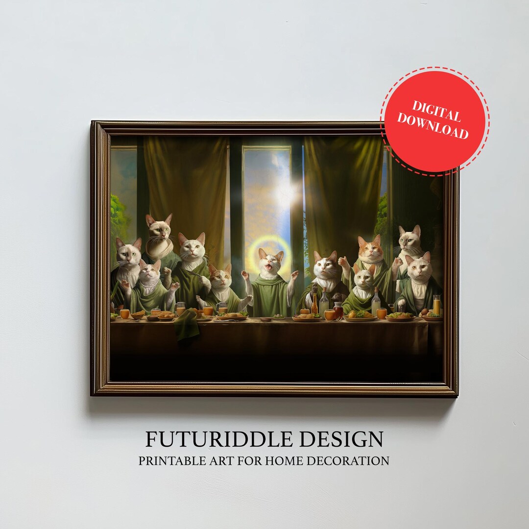 Cats Last Supper, Renaissance Wall Art, Antique Poster, Funny Cats ...