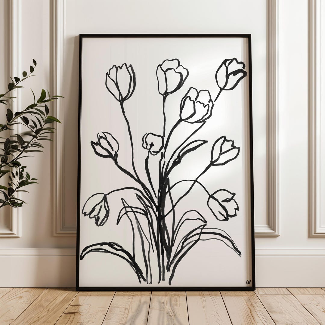 Tulip Minimal Black and White Art Print, Botanical Print, Floral Print ...