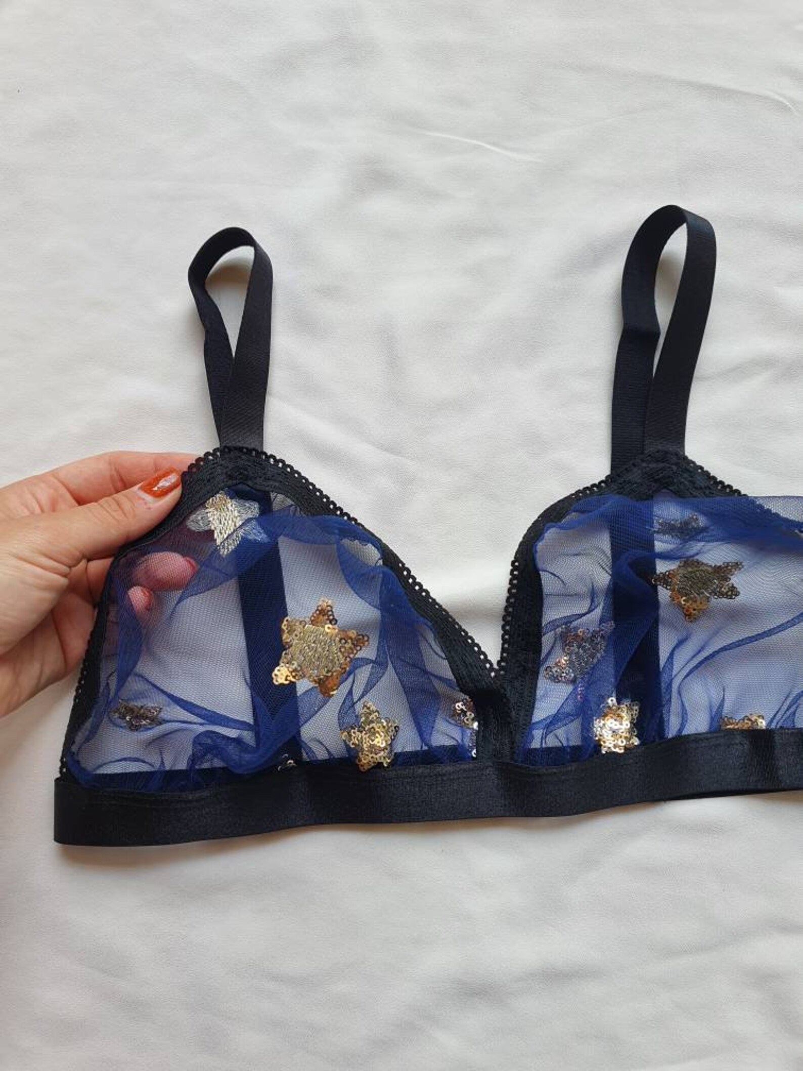 Sheer Bra, See Through Lingerie, Sequins Embroidered Bralette ...