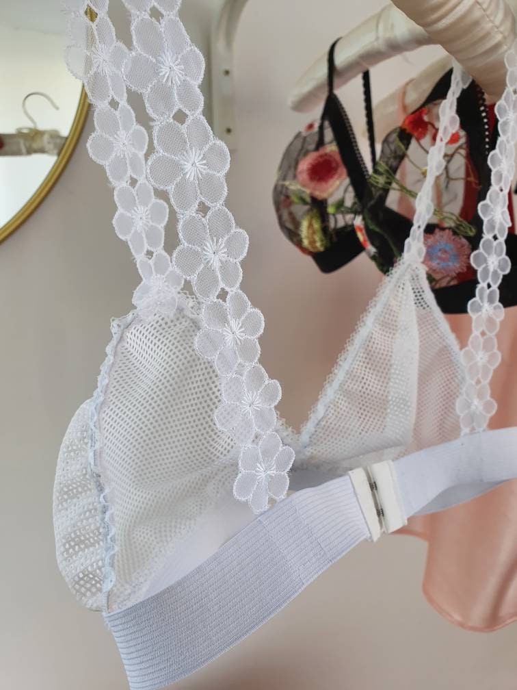 Fishnet Bralette See Through Lingerie Transparent White Bra Wireless ...