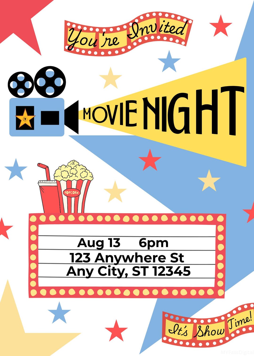 Movie Night Party at Home Pretend Play With Kids Template Invitation ...