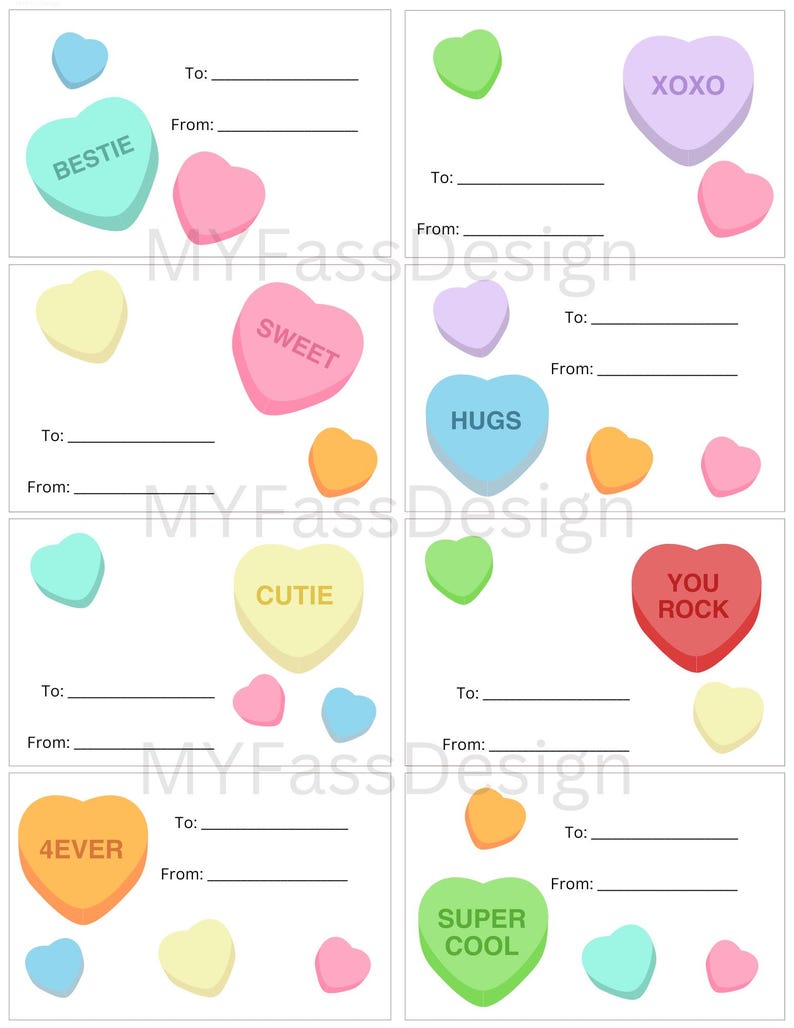 Ready to Print Cute Candy Heart Valentines for Kids With Positive ...