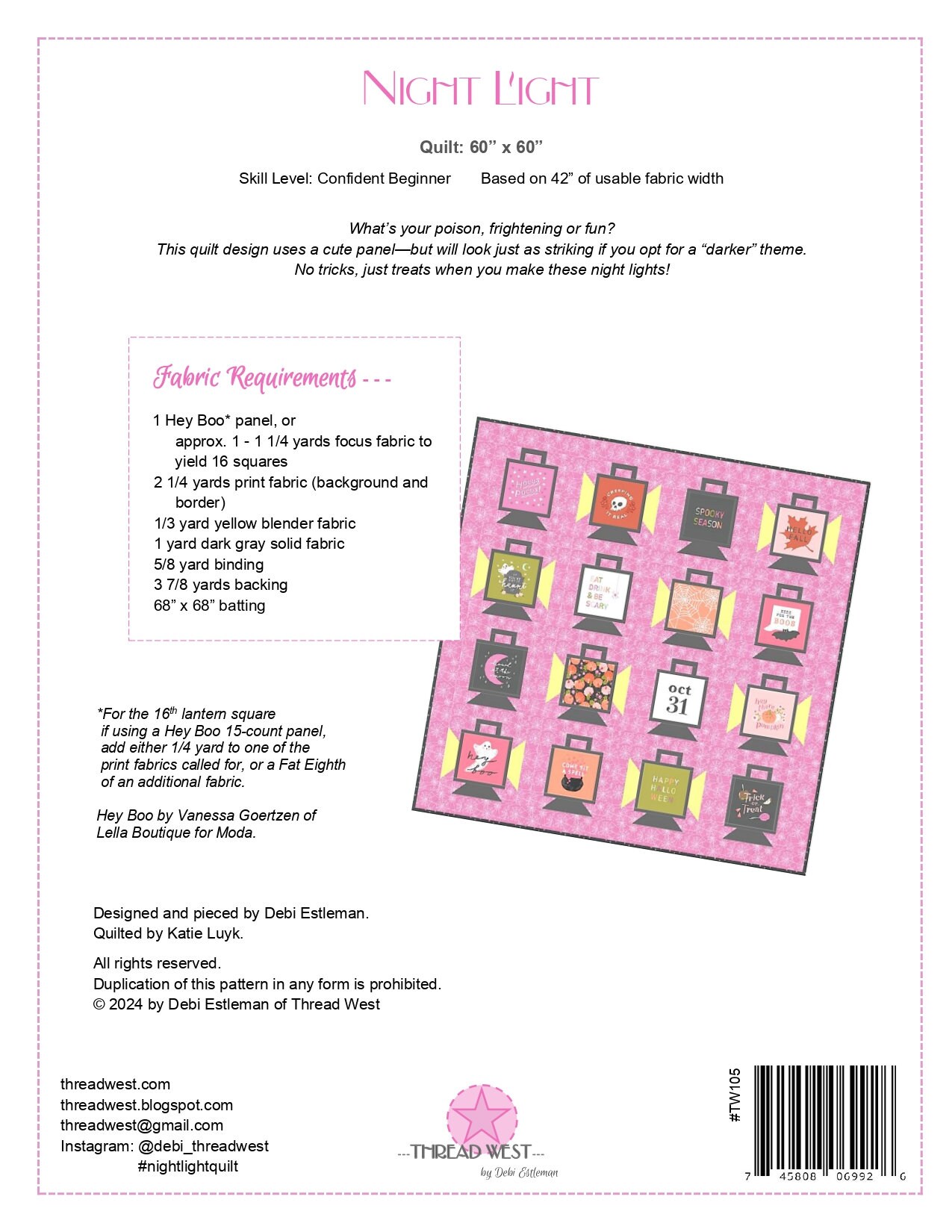 Quilt Pattern for Hey Boo Panel Halloween Night Light Quilt Pattern ...