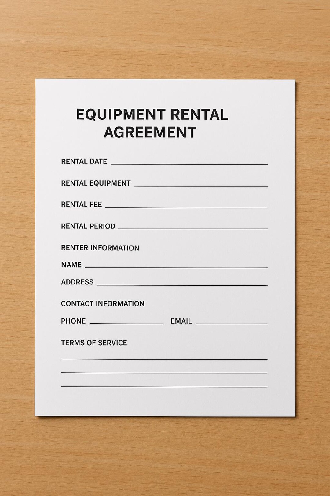 Equipment Rental Agreement PDF: Printable Lease Contract Template - Etsy