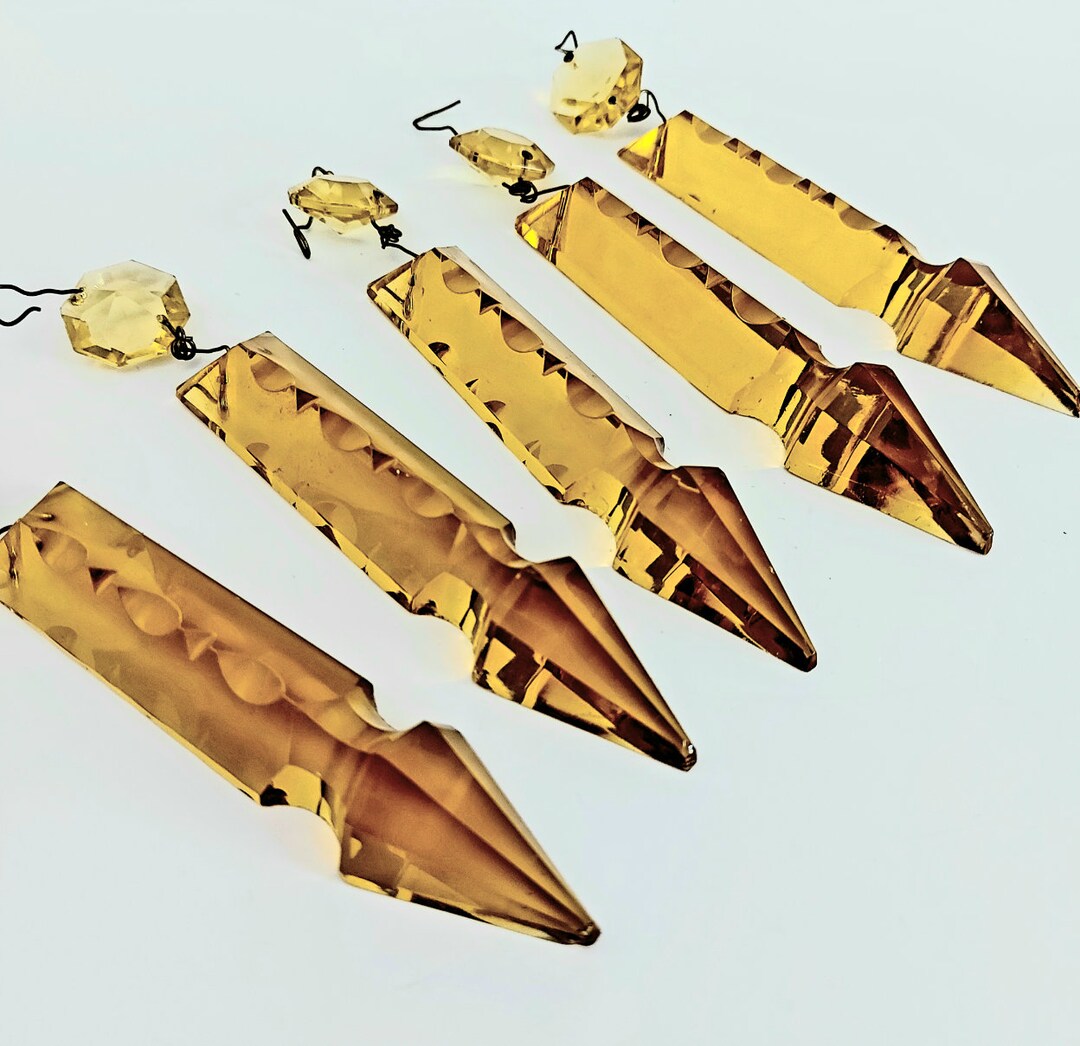 5 Amber Cut Glass Lamp Prisms 4 Long - Etsy