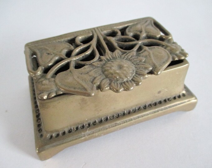 Brass Stamp Box Sunflower Art Nouveau Heavy Cast Brass Box - Etsy