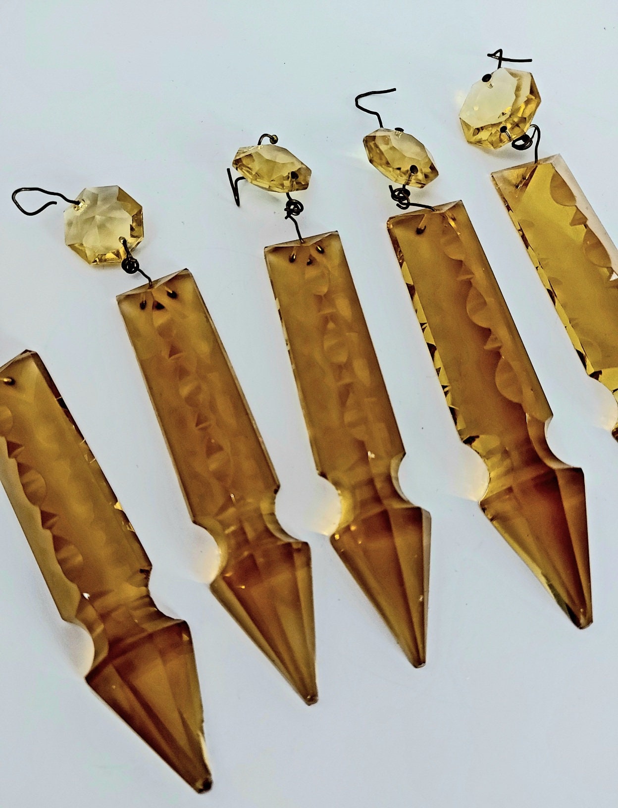 5 Amber Cut Glass Lamp Prisms 4 Long - Etsy