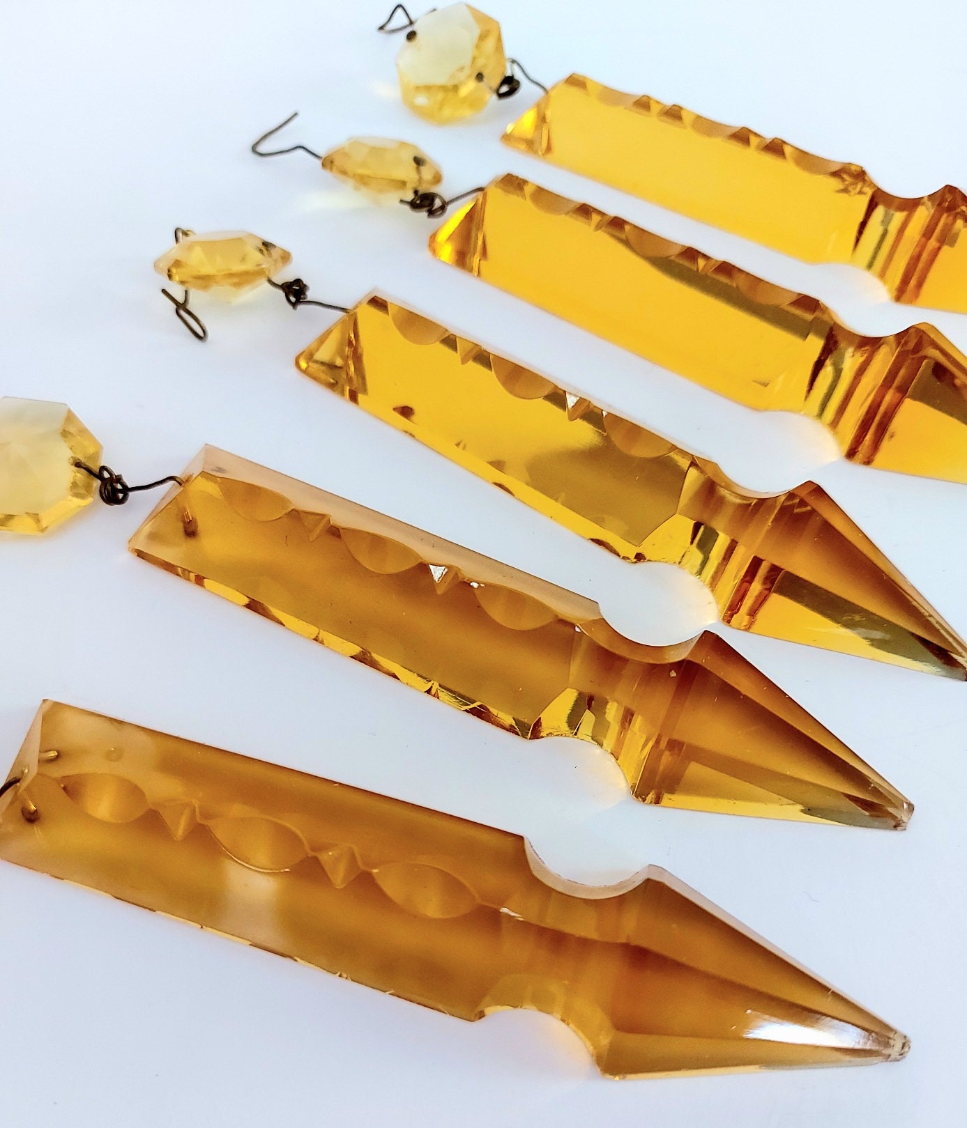 5 Amber Cut Glass Lamp Prisms 4 Long - Etsy