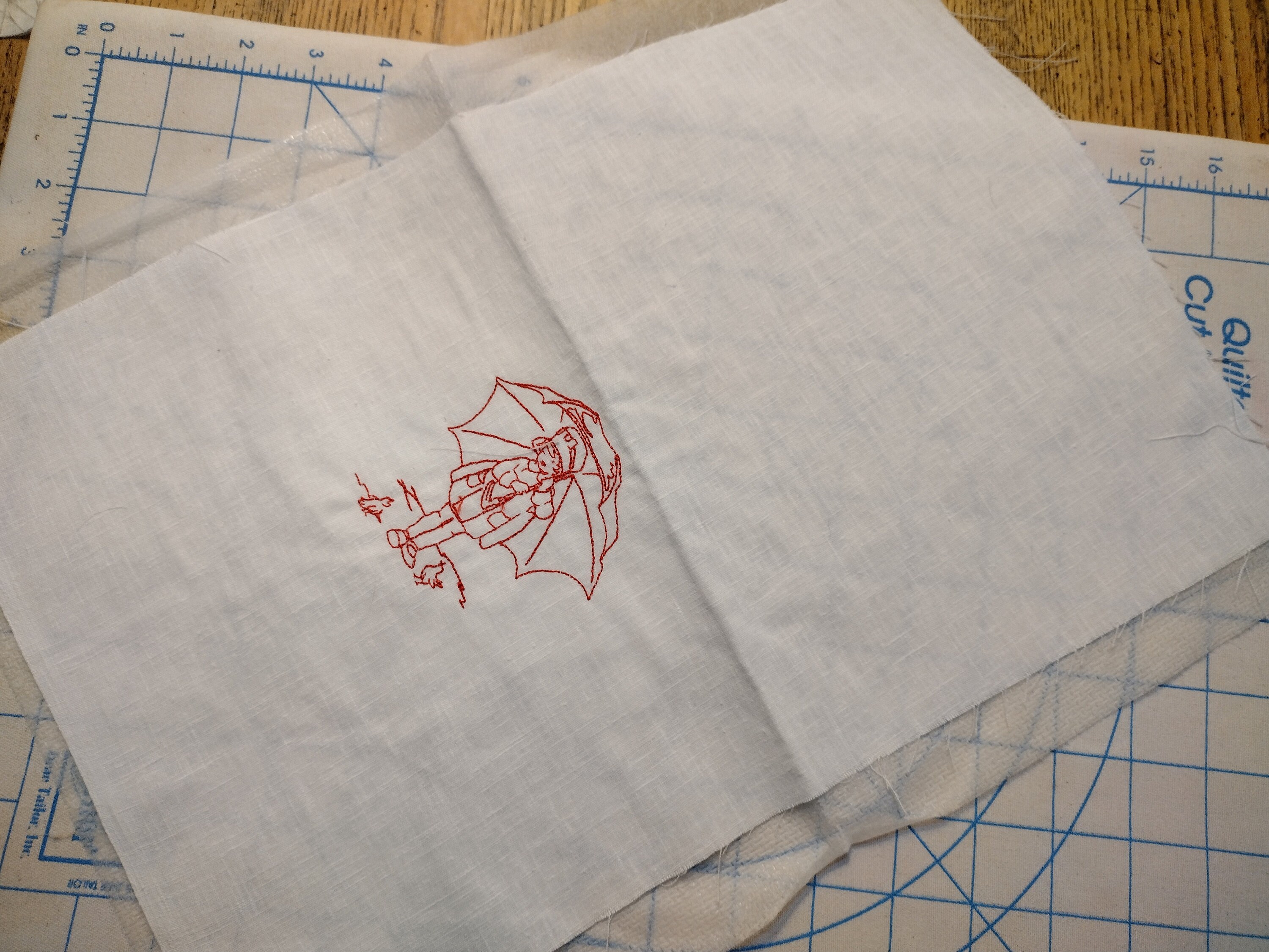 1ME. Vintage Machine Embroidered Redwork Quilt Blocks, Cuts Down to 9 1 ...