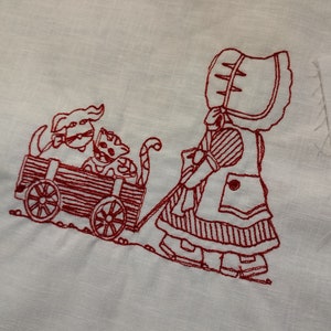 1ME. Vintage Machine Embroidered Redwork Quilt Blocks, Cuts Down to 9 1 ...