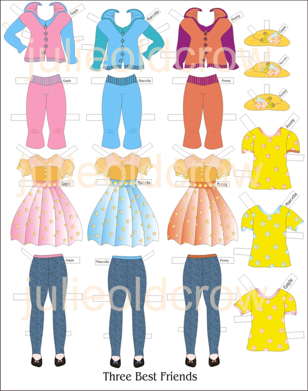Paperdolls Three Best Friends and Lots of Outfits for These Paper Dolls ...