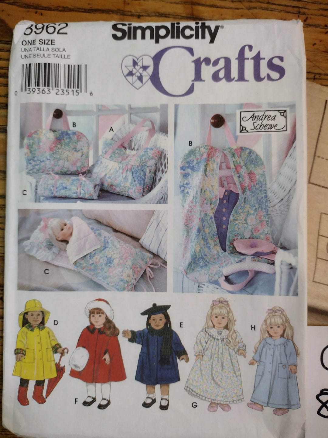 C Simplicity 8962, 1995 Pattern, 18" American Girl Doll, Garment Bag, Tote, Sleeping Bag, Even ...