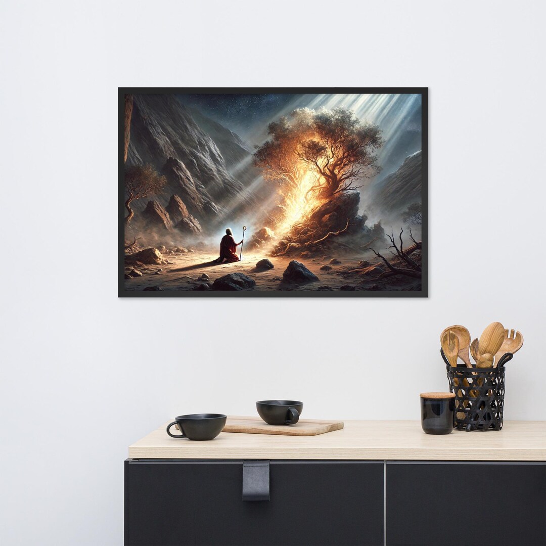 Póster enmarcado de Moisés y la zarza ardiente, arte cristiano para ...
