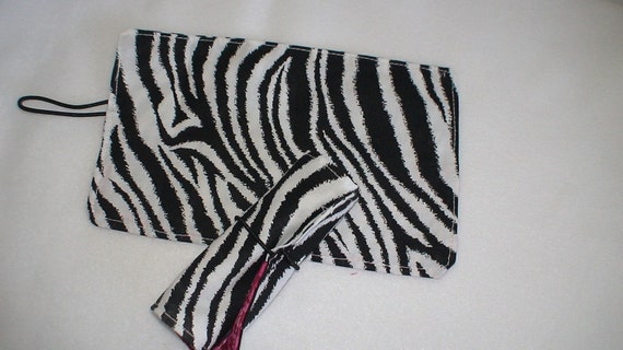 Items similar to Crayon Roll Cozy Holder Zebra Stripes with Hot Pink ...