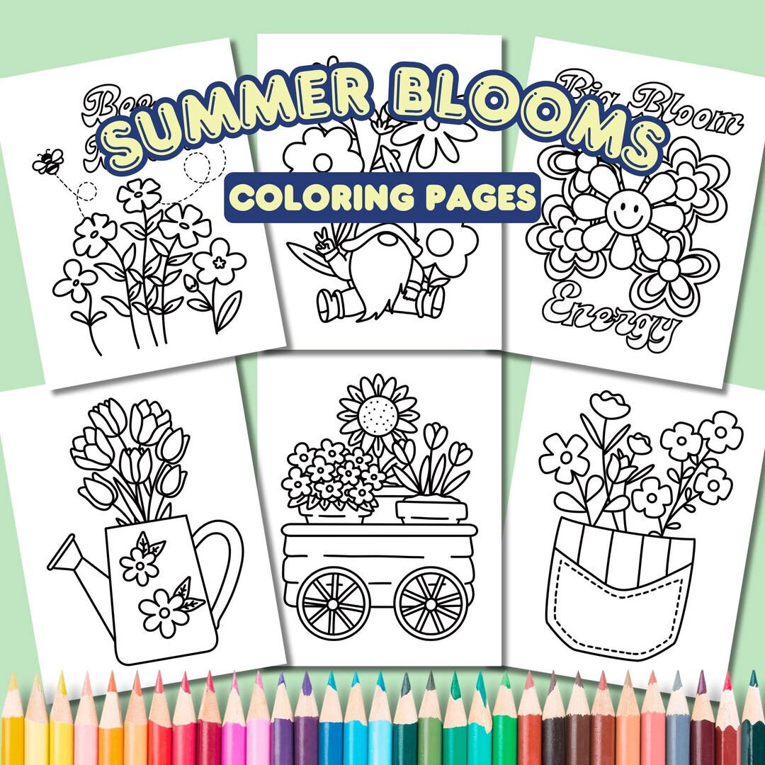 Summer Blooms Coloring Pages: Printable Flower-themed Coloring Sheets ...