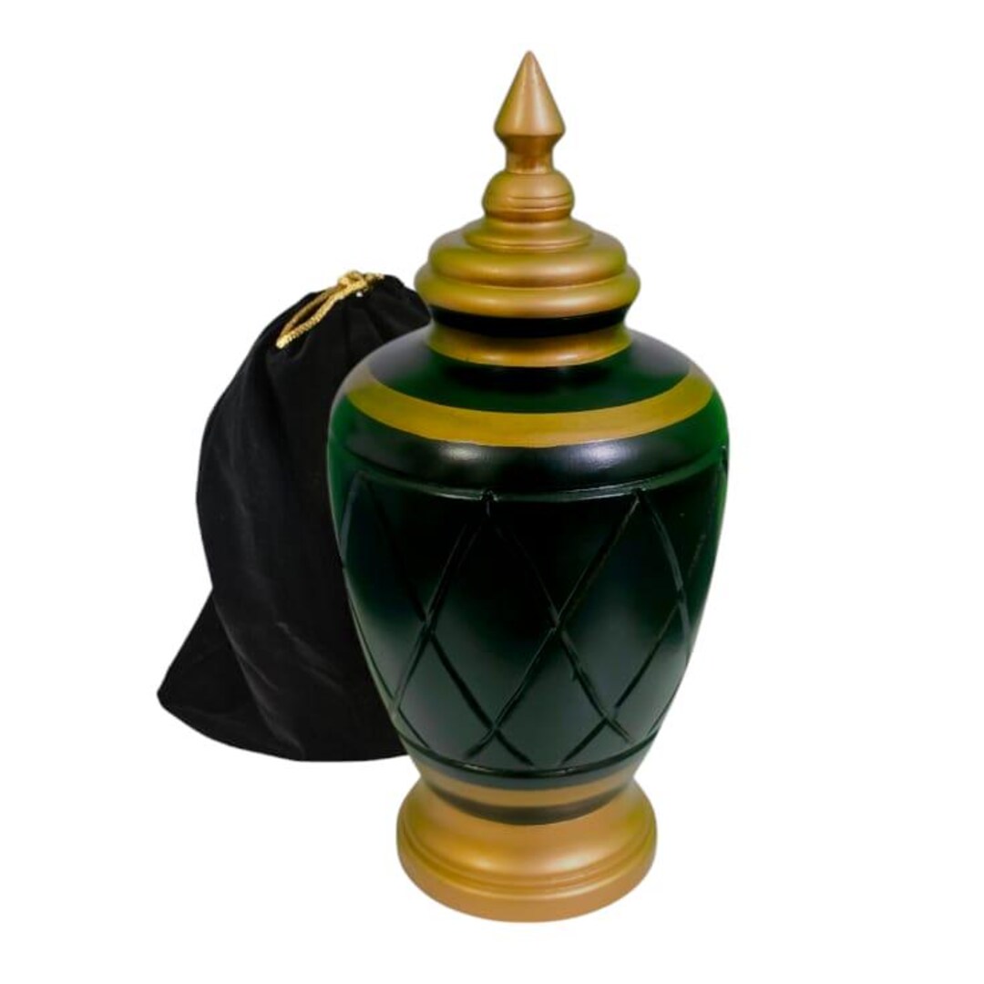 Penta Pure Decorative Cremation Urn, Black and Gold Diamond Pattern ...