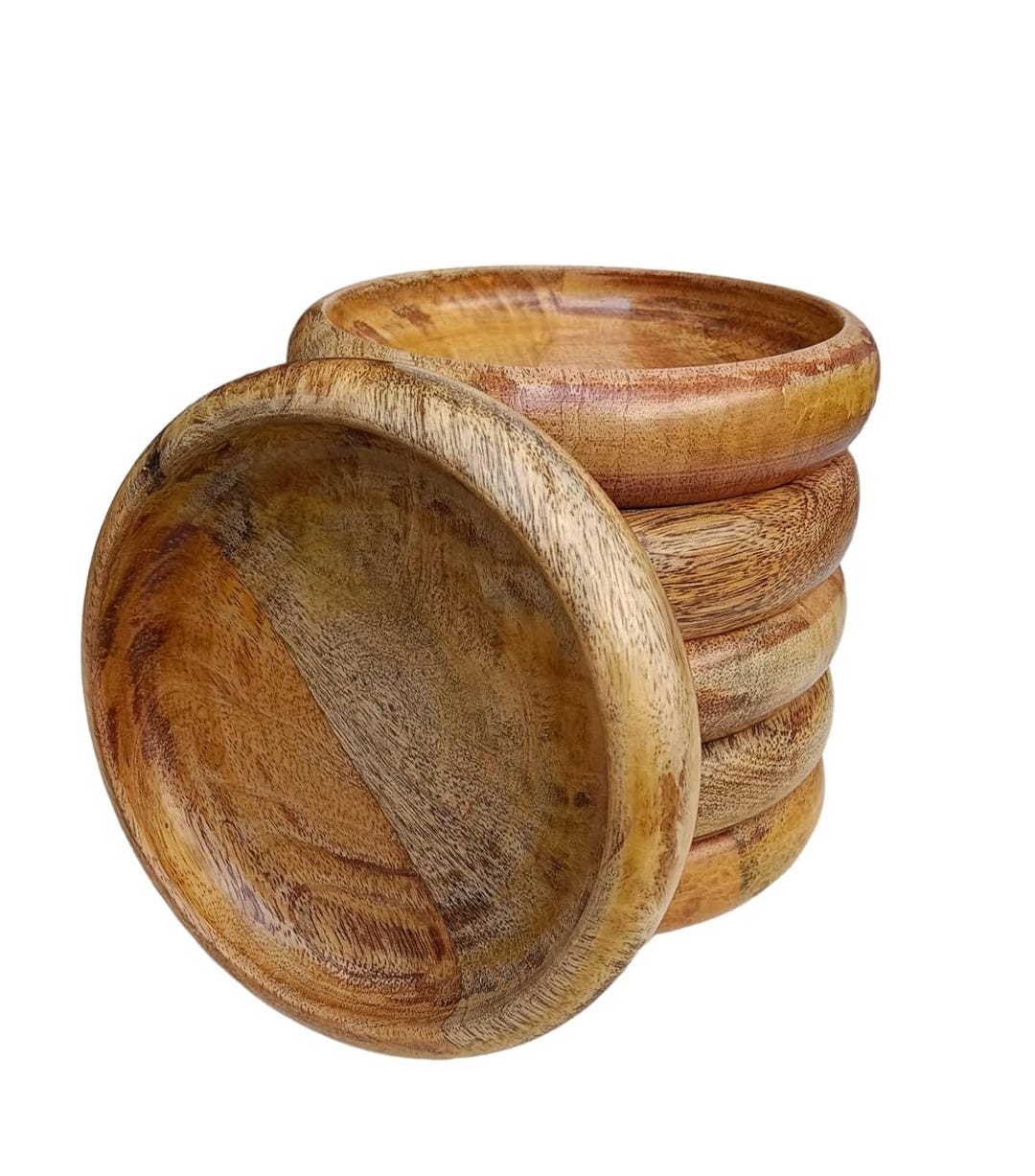 Jamina Mango Wood Round Plates Set of 6 Water Resistant & Easy Cleaning ...