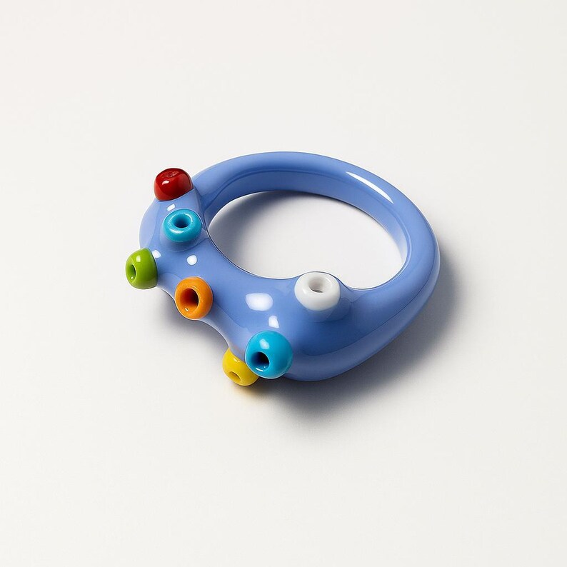 Colorful Bubble Enamel Ring Handmade Blue Statement Ring Playful Art ...