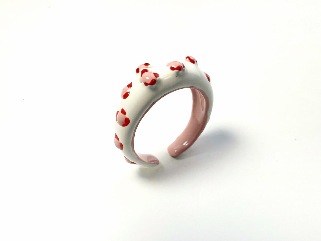 Handmade Enamel Red Dot Ring: Sculptural Ceramic Statement Jewelry - Etsy