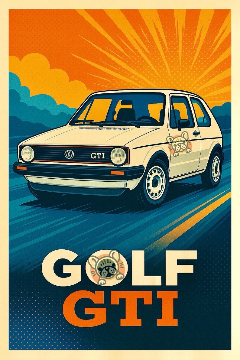 VW Golf GTI Poster Set – Mk1 GTI Wall Art in Black, Red & White – Retro ...