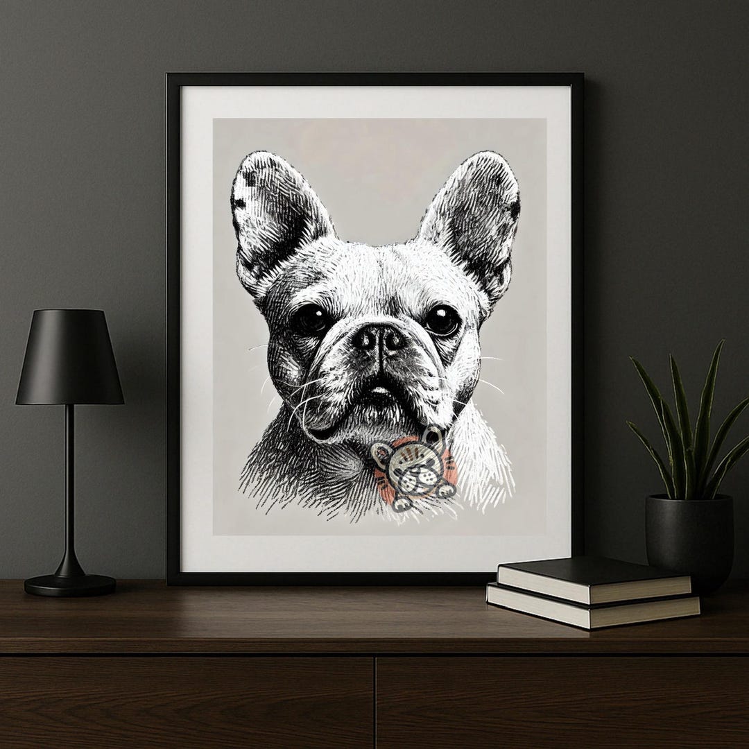 French Bulldog Pencil Sketch Print – Realistic Frenchie Wall Art, Black ...
