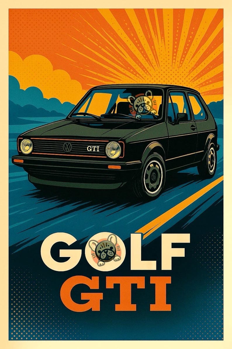 VW Golf GTI Poster Set – Mk1 GTI Wall Art in Black, Red & White – Retro ...