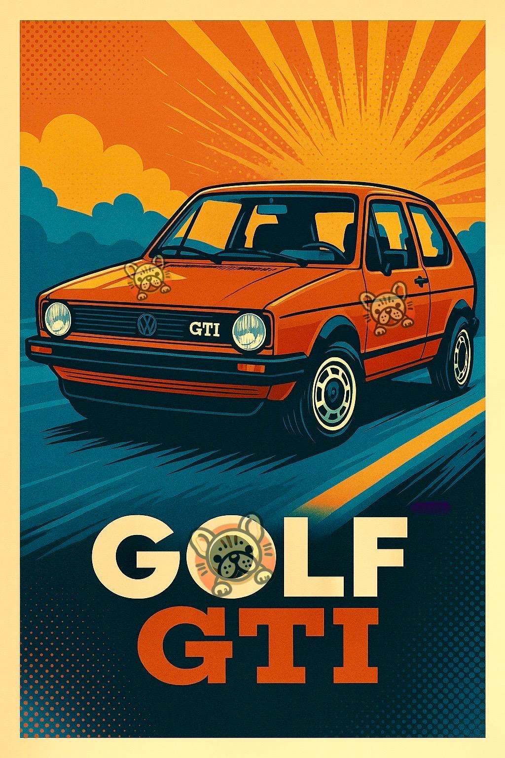 VW Golf GTI Poster Set – Mk1 GTI Wall Art in Black, Red & White – Retro ...