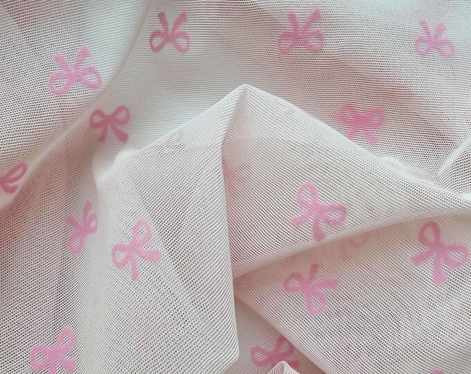 FLOCKED BOWS Light Pink Mesh Fabric - Etsy