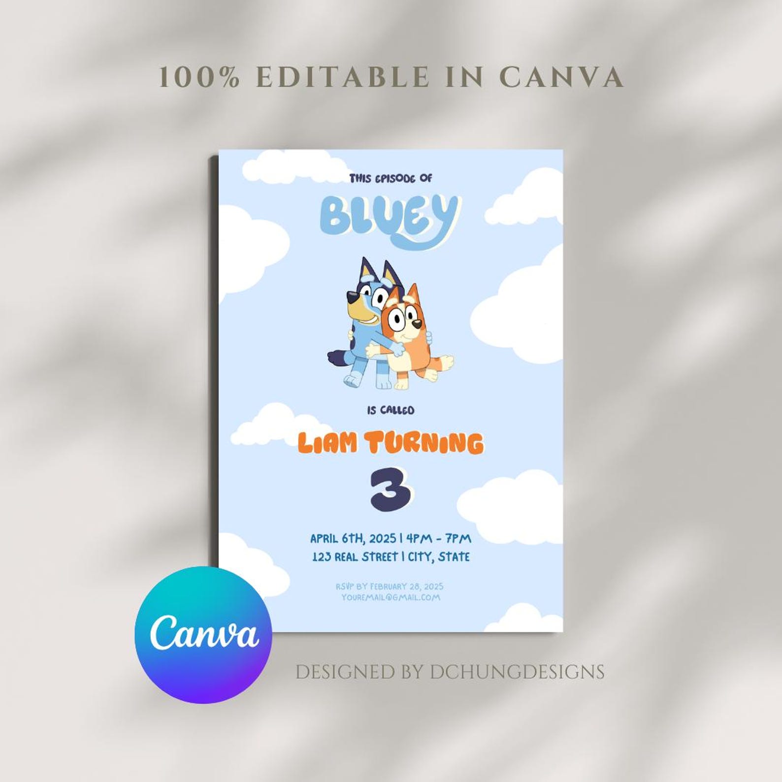 Bluey Birthday Party Invite Template, Editable, Canva, Kids, Bluey ...